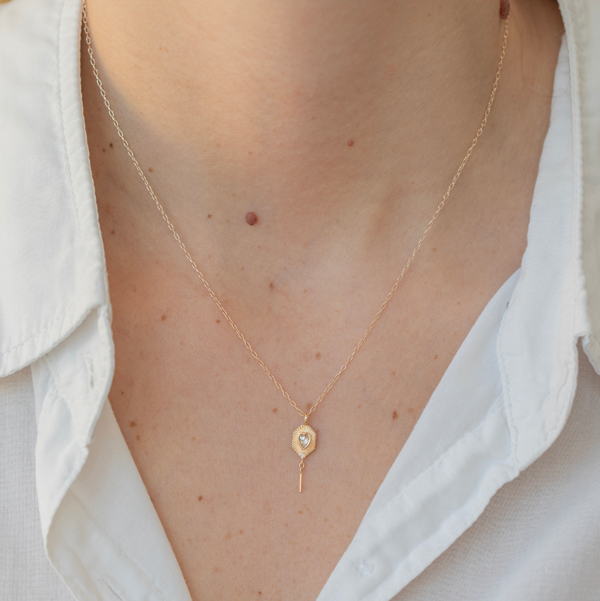 Gold Plate with Grey Diamond Heart Chain Necklace | Brave Daughters